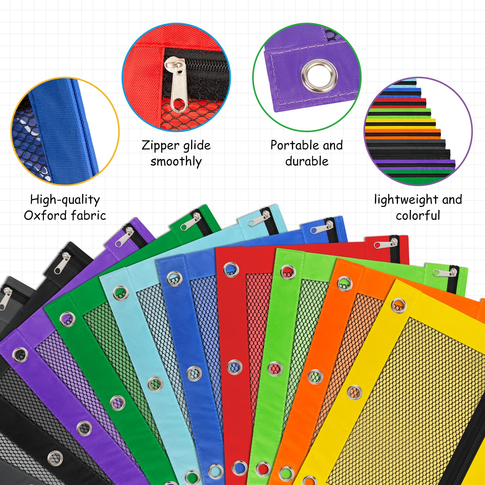 IKAYAS 20 Pack Pencil Pouch for 3 Ring Binder bulk Binder Pencil Pouch with Zipper, Pencil Pouches Pencil Bags for Classroom bulk Pencil Box Pencil Case for Storing School Students Teacher Supplies