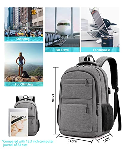 Laptop backpack For School College Student Travel Business Hiking Fit With Usb Charging Port Water Resistant 15.6 Inch (Light Grey)