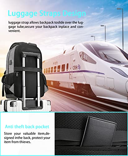 Laptop backpack For School College Student Travel Business Hiking Fit With Usb Charging Port Water Resistant 15.6 Inch (Light Grey)
