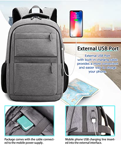 Laptop backpack For School College Student Travel Business Hiking Fit With Usb Charging Port Water Resistant 15.6 Inch (Light Grey)