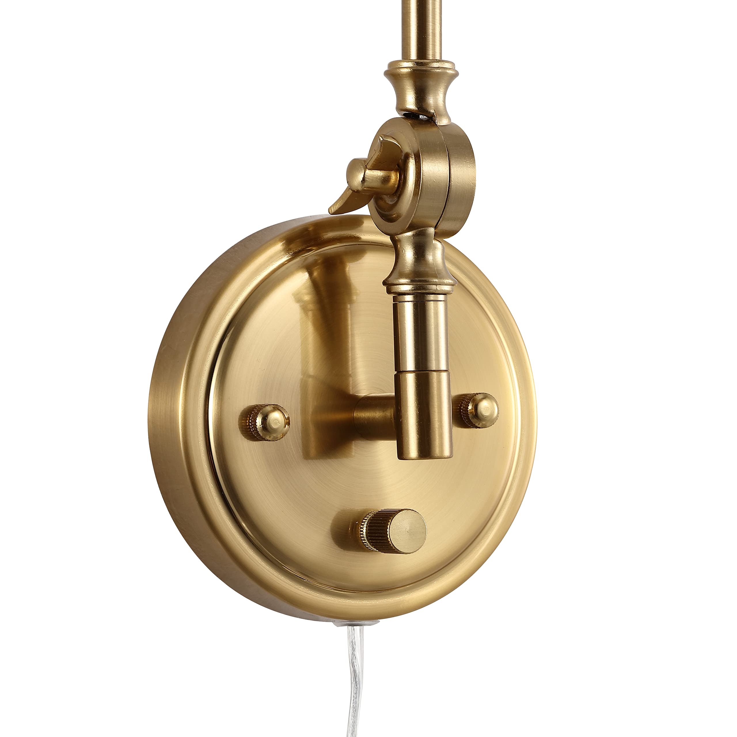 WINGBO Wall Sconce Rattan Wrapped Wall Lamp, Adjustable Swing Arm Wall Light Gold Vintage Bedside Light Fixture Wicker Handmade Shade Brass Reading Light Plug in or Hardwire (2 Pack)