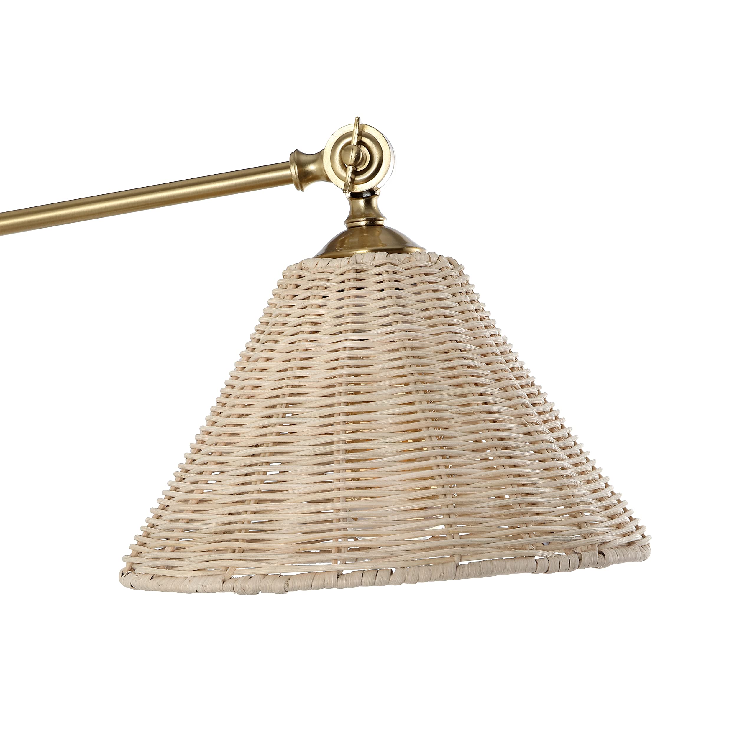 WINGBO Wall Sconce Rattan Wrapped Wall Lamp, Adjustable Swing Arm Wall Light Gold Vintage Bedside Light Fixture Wicker Handmade Shade Brass Reading Light Plug in or Hardwire (2 Pack)