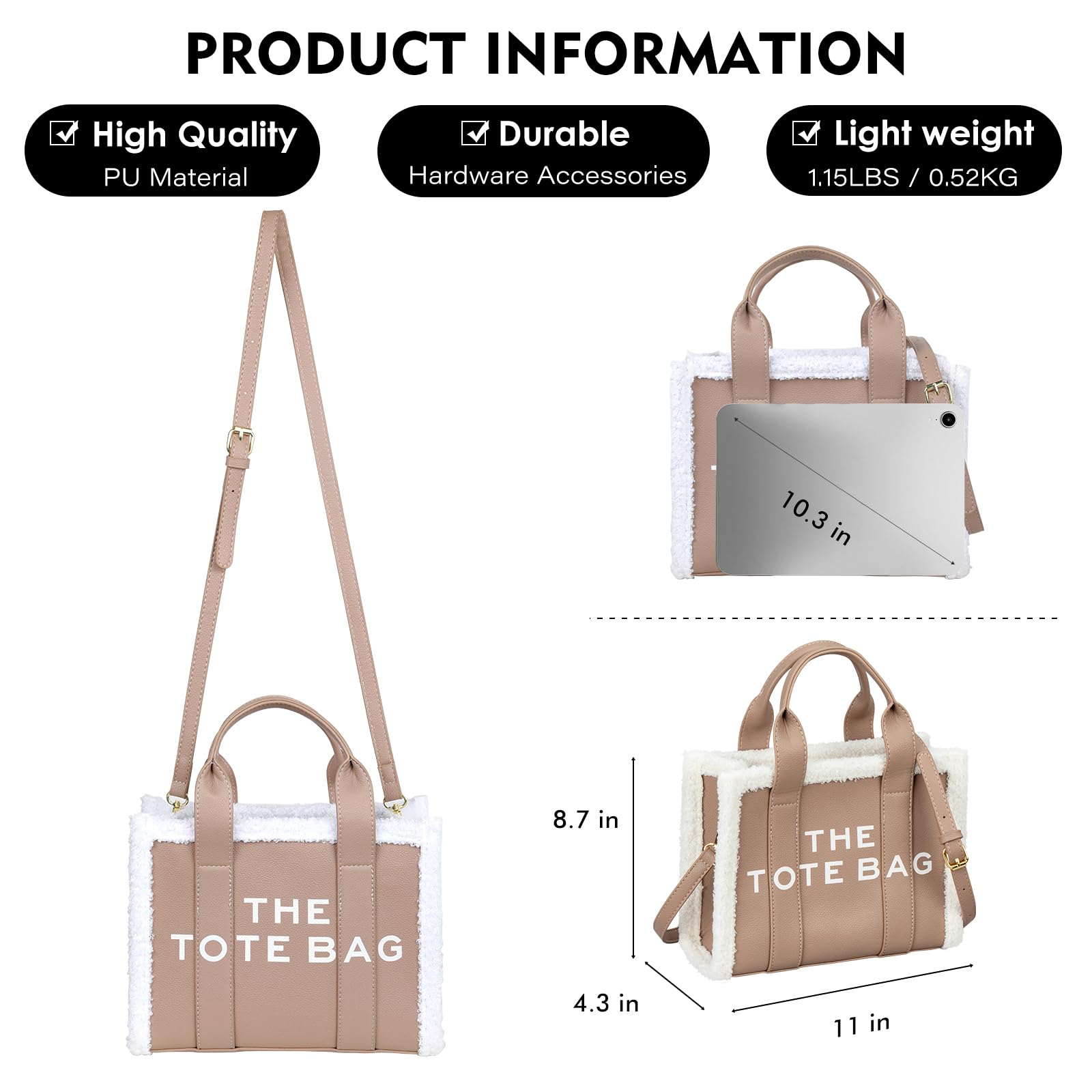 JQAliMOVV The Tote Bags for Women - Personalized Leather Mini Top-Handle Crossbody Handbag for Travel Work Shopping (Khaki)