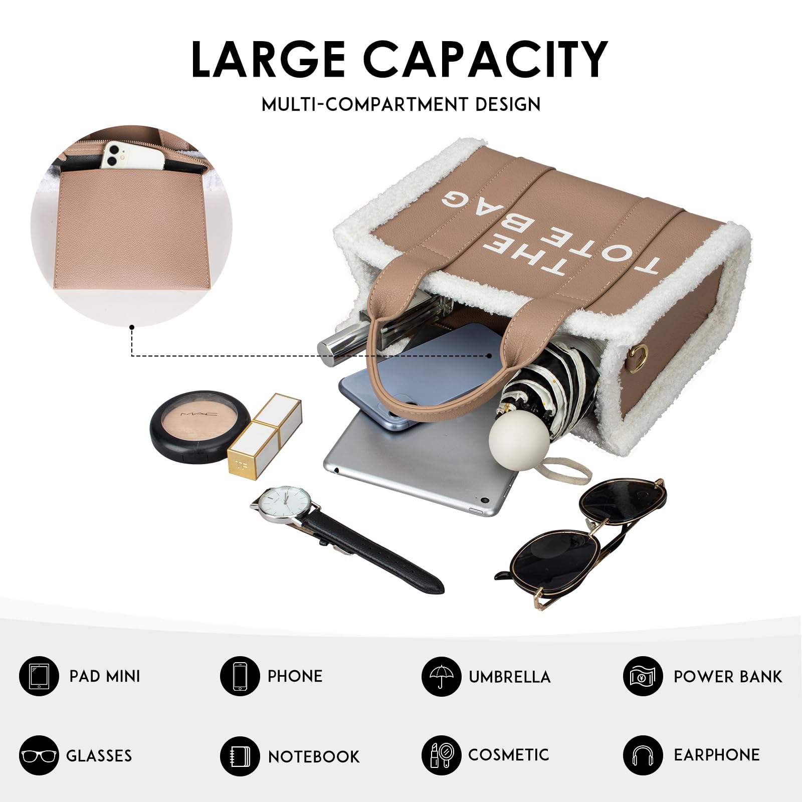 JQAliMOVV The Tote Bags for Women - Personalized Leather Mini Top-Handle Crossbody Handbag for Travel Work Shopping (Khaki)