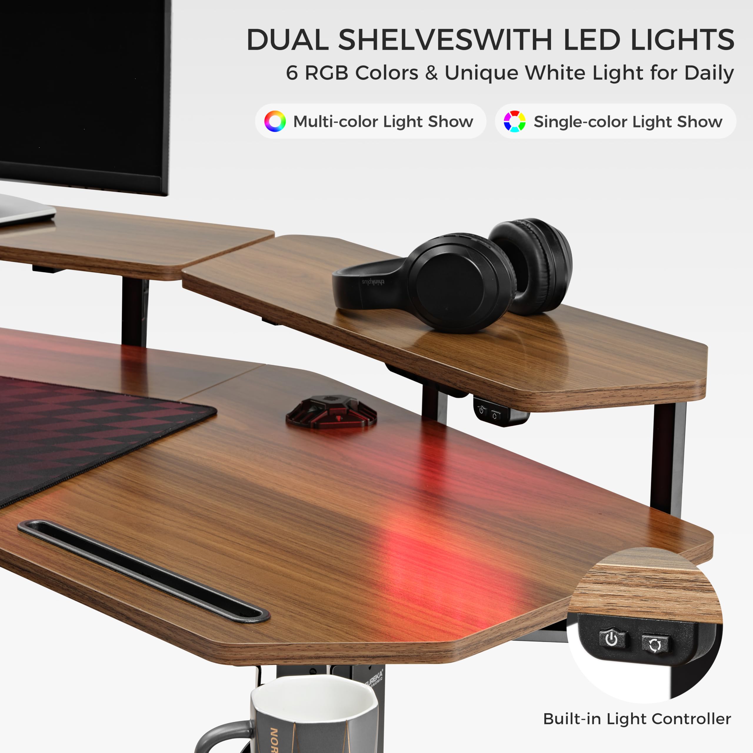 EUREKA ERGONOMIC Standing Desk Adjustable Height, Computer Desk w Keyboard Tray 72" Gaming Music Studio Desk LED Monitor Stand,Dual Motor,Slot Design,Walnut