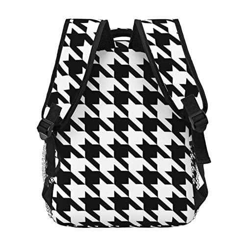 Student Backpacks 15.6 Inch Laptop Houndstooth Black Print Student School Book Bag Travel Hiking Camping Daypack