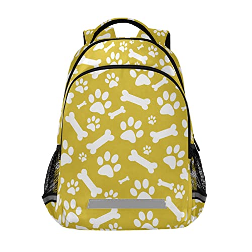 Dog Paw Prints Yellow Backpacks Travel Laptop Daypack School Book Bag for Men Women Teens Kids