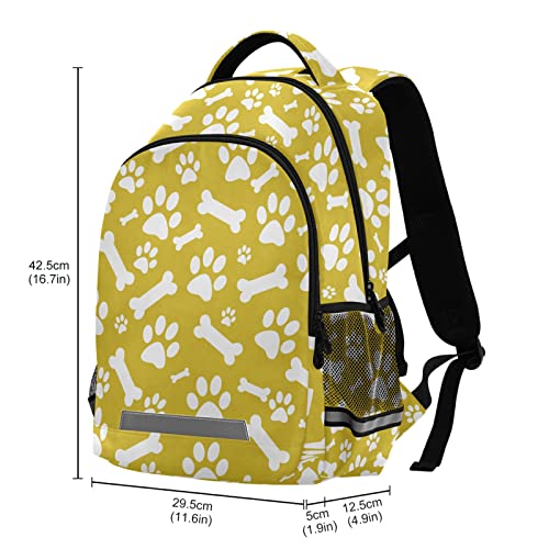 Dog Paw Prints Yellow Backpacks Travel Laptop Daypack School Book Bag for Men Women Teens Kids