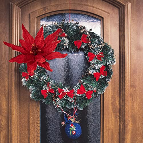 Wesail Christmas Tree Picks, Xmas Stem Red Poinsettia Flowers for Holiday Decorations, Buffalo Check Pattern Ornament for Xmas Tree Topper Decor, 4pcs per Pack