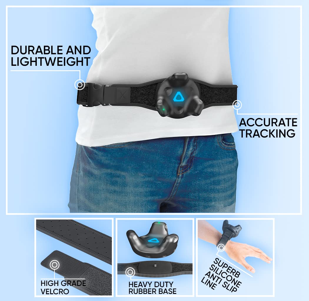 Skywin VR Tracker Belt and Tracker Strap (1 Belt and 4 Hand/Foot Straps) for HTC Vive System Tracker Pucks - Adjustable Straps for Hand and Foot for Full-Body Tracking in Virtual Reality