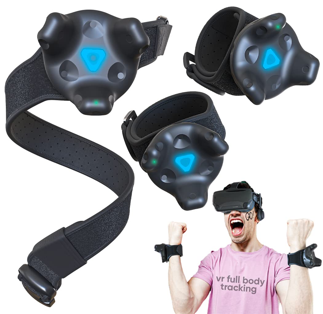 Skywin VR Tracker Belt and Tracker Strap Bundle (1 Belt and 2 Hand Straps) + VR Glass Stand (2Pack) - HTC Vive Compatible, Adjustable Belt and Hand Straps