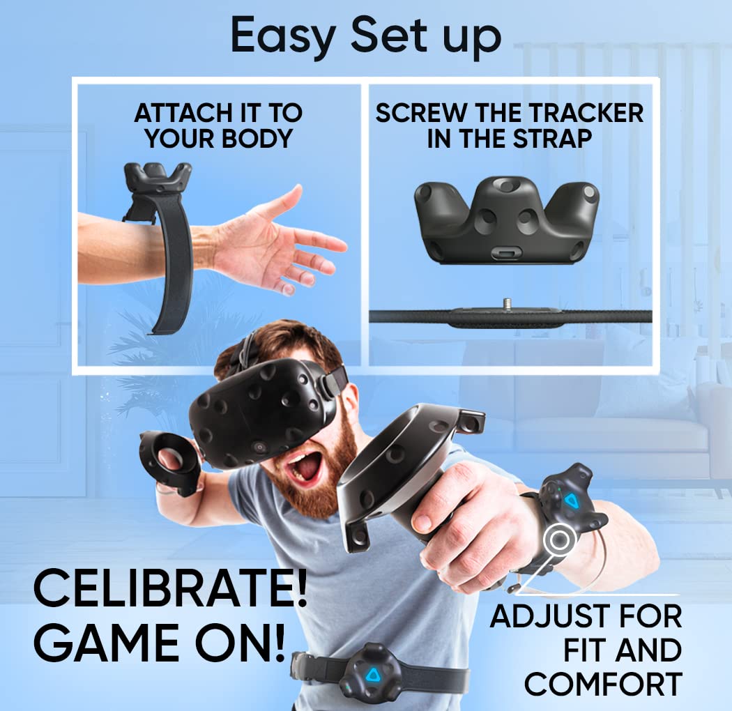 Skywin VR Tracker Belt and Tracker Strap Bundle (1 Belt and 2 Hand Straps) + VR Glass Stand (2Pack) - HTC Vive Compatible, Adjustable Belt and Hand Straps