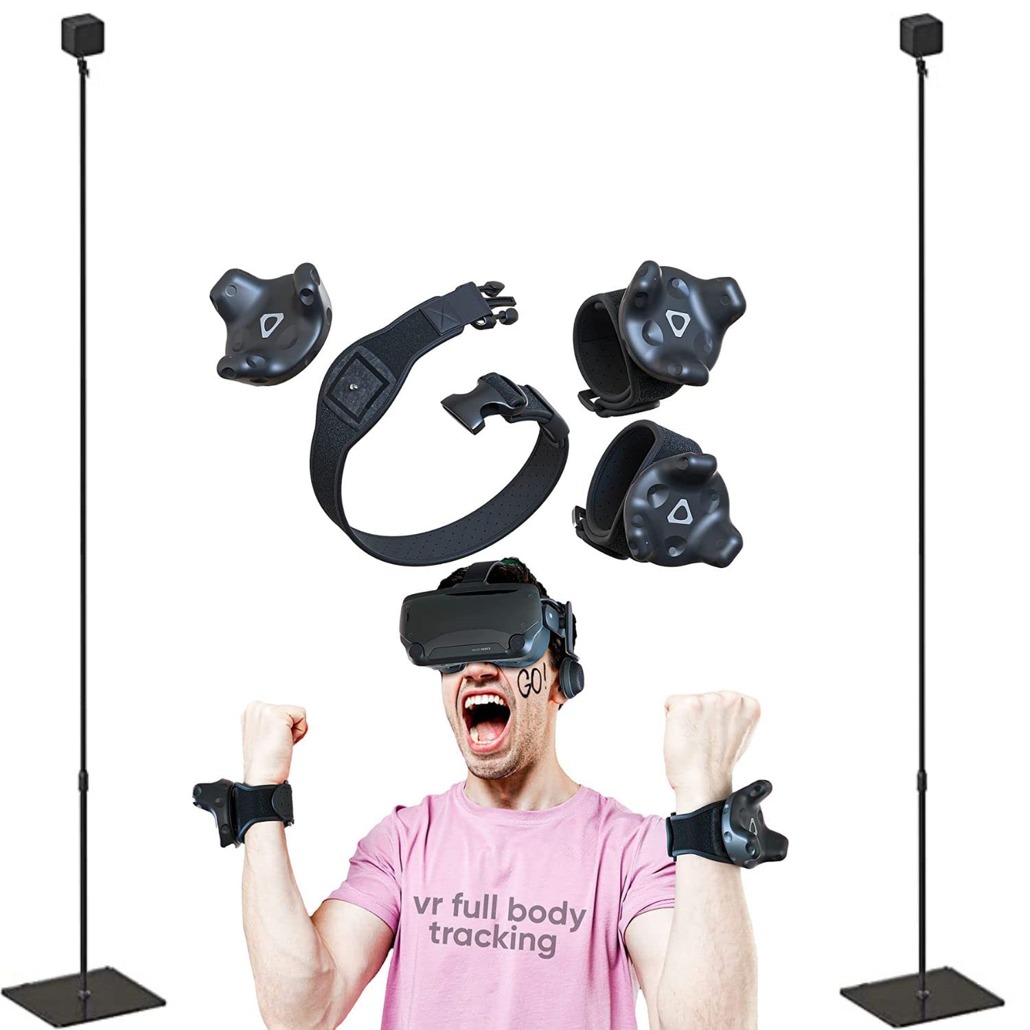 Skywin VR Tracker Belt and Tracker Strap Bundle (1 Belt and 2 Hand Straps) + VR Glass Stand (2Pack) - HTC Vive Compatible, Adjustable Belt and Hand Straps