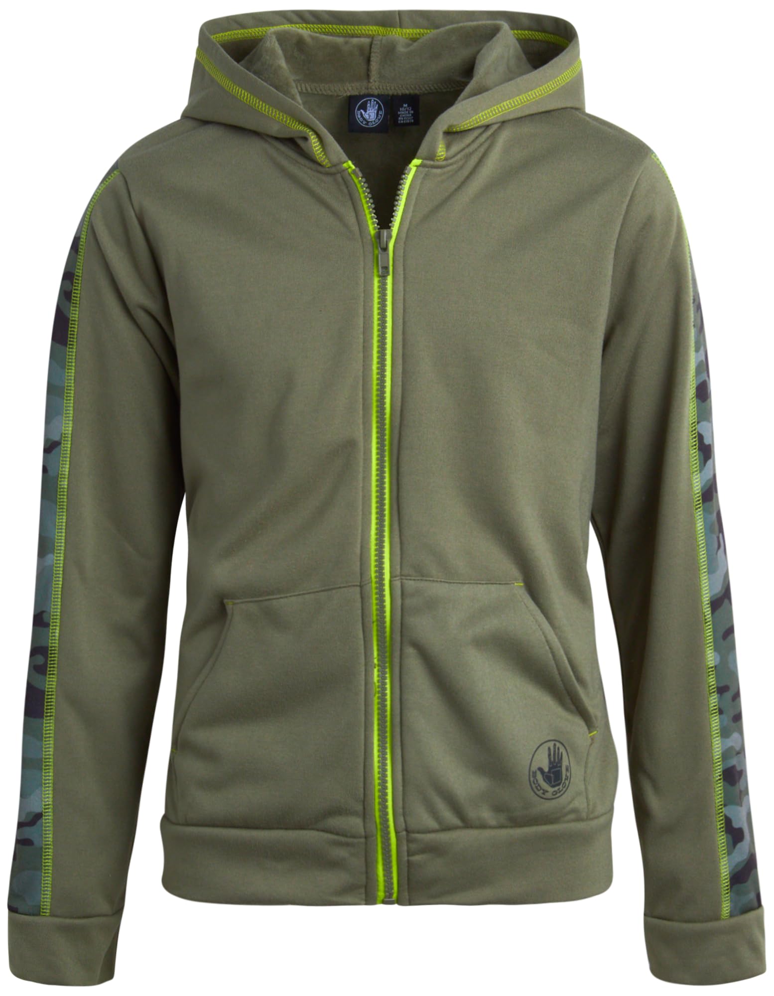 Body Glove Boys' Active Sweatsuit Set - 2 Piece Fleece Zip-Up Hoodie Sweatshirt and Jogger Sweatpants (8-14), Size 8, Green Yellow Camo