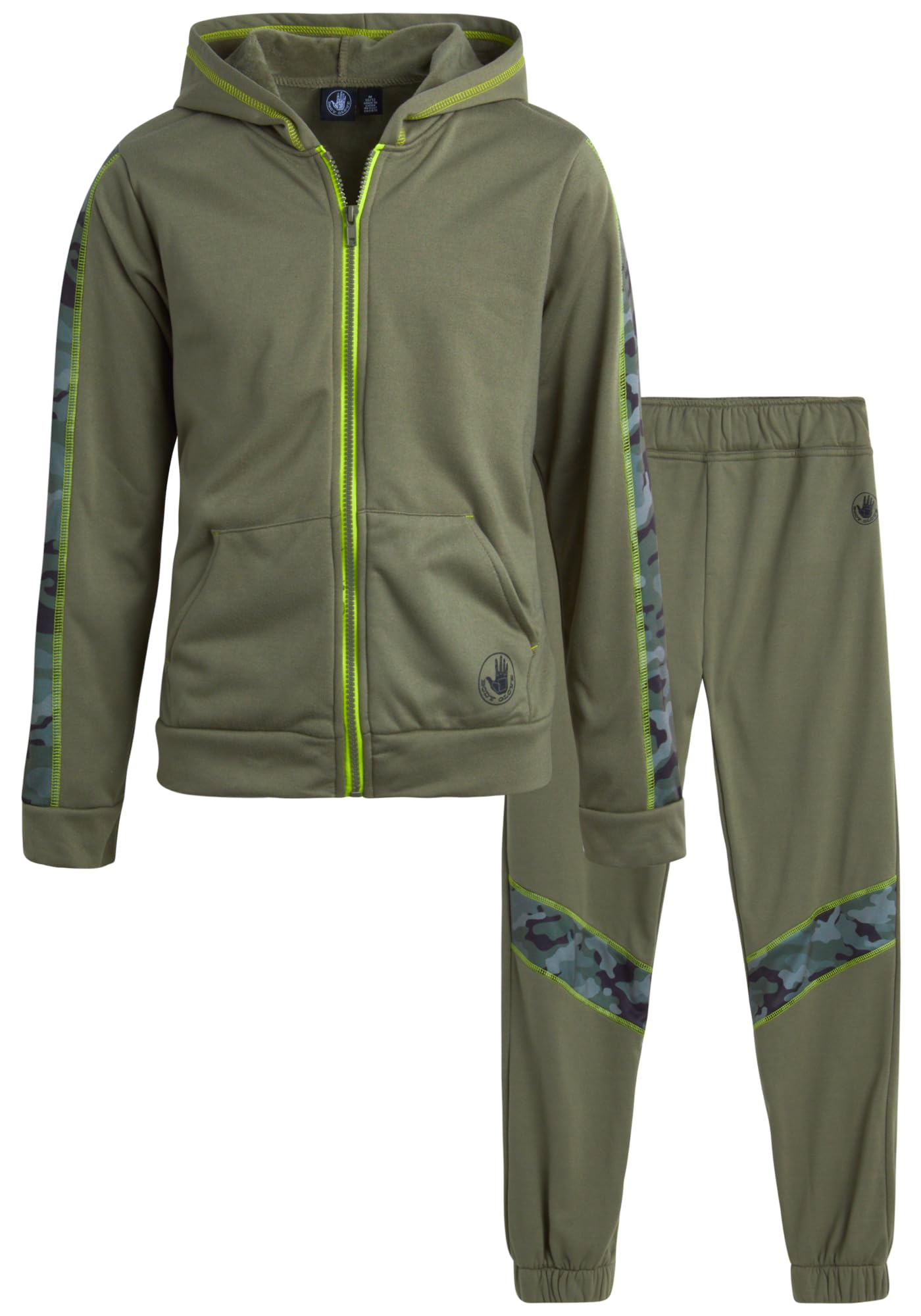 Body Glove Boys' Active Sweatsuit Set - 2 Piece Fleece Zip-Up Hoodie Sweatshirt and Jogger Sweatpants (8-14), Size 8, Green Yellow Camo