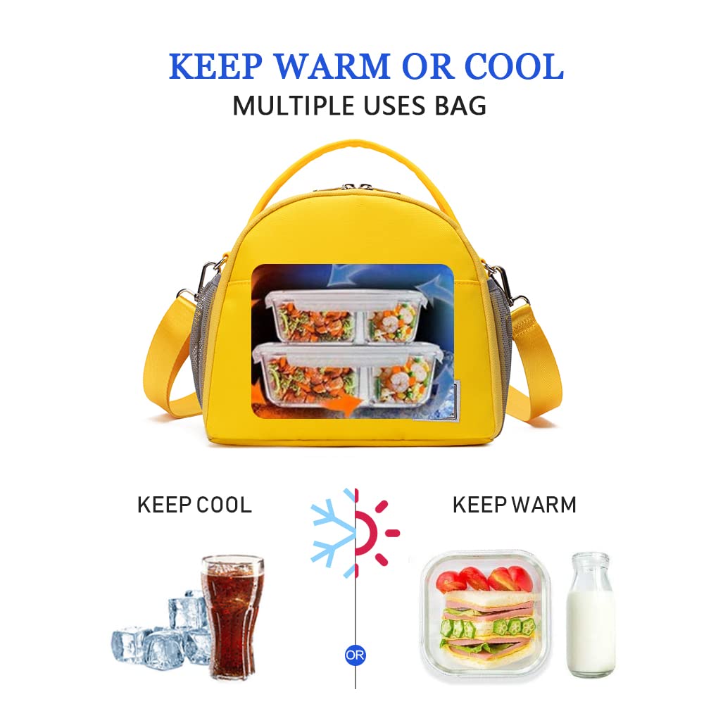 Lunch Bag Insulated Cooler Bag for Women Nylon Waterproof Lightweight Lunch Box Organiser (Yellow)