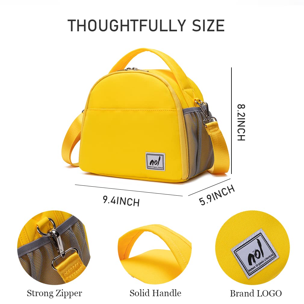 Lunch Bag Insulated Cooler Bag for Women Nylon Waterproof Lightweight Lunch Box Organiser (Yellow)