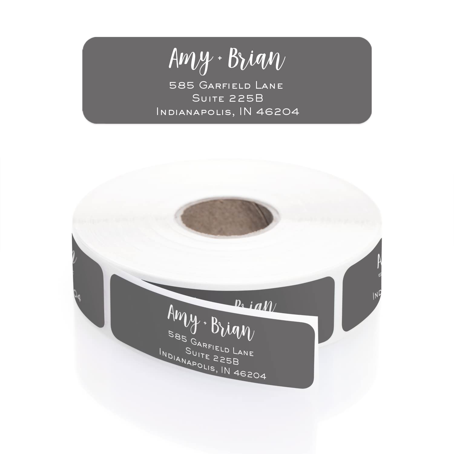 Simple Modern Charcoal Rolled Address Labels/Roll of 250 Slate Gray Personalized Address Labels/Designer Return Address Stickers in Elegant Plastic Dispenser