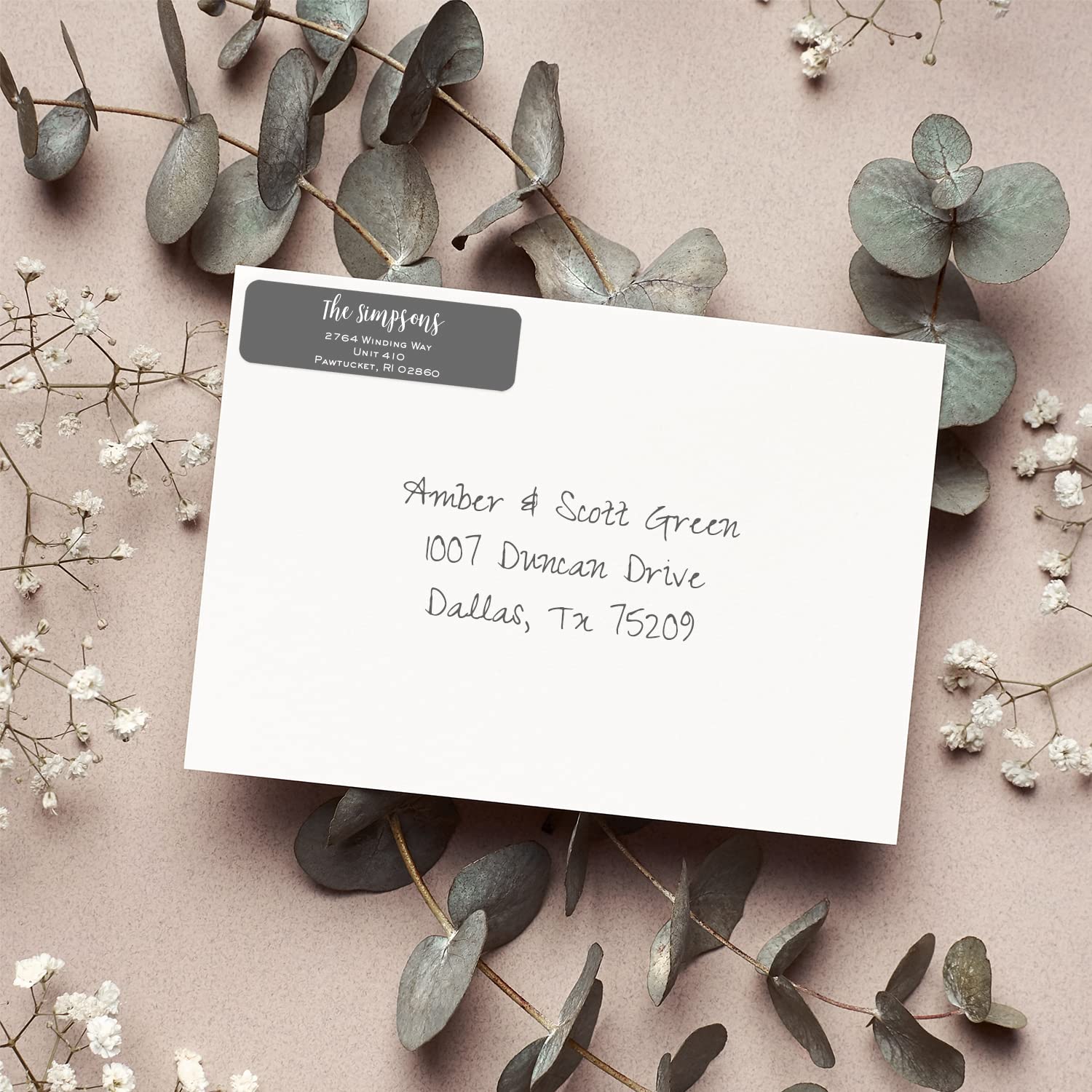Simple Modern Charcoal Rolled Address Labels/Roll of 250 Slate Gray Personalized Address Labels/Designer Return Address Stickers in Elegant Plastic Dispenser