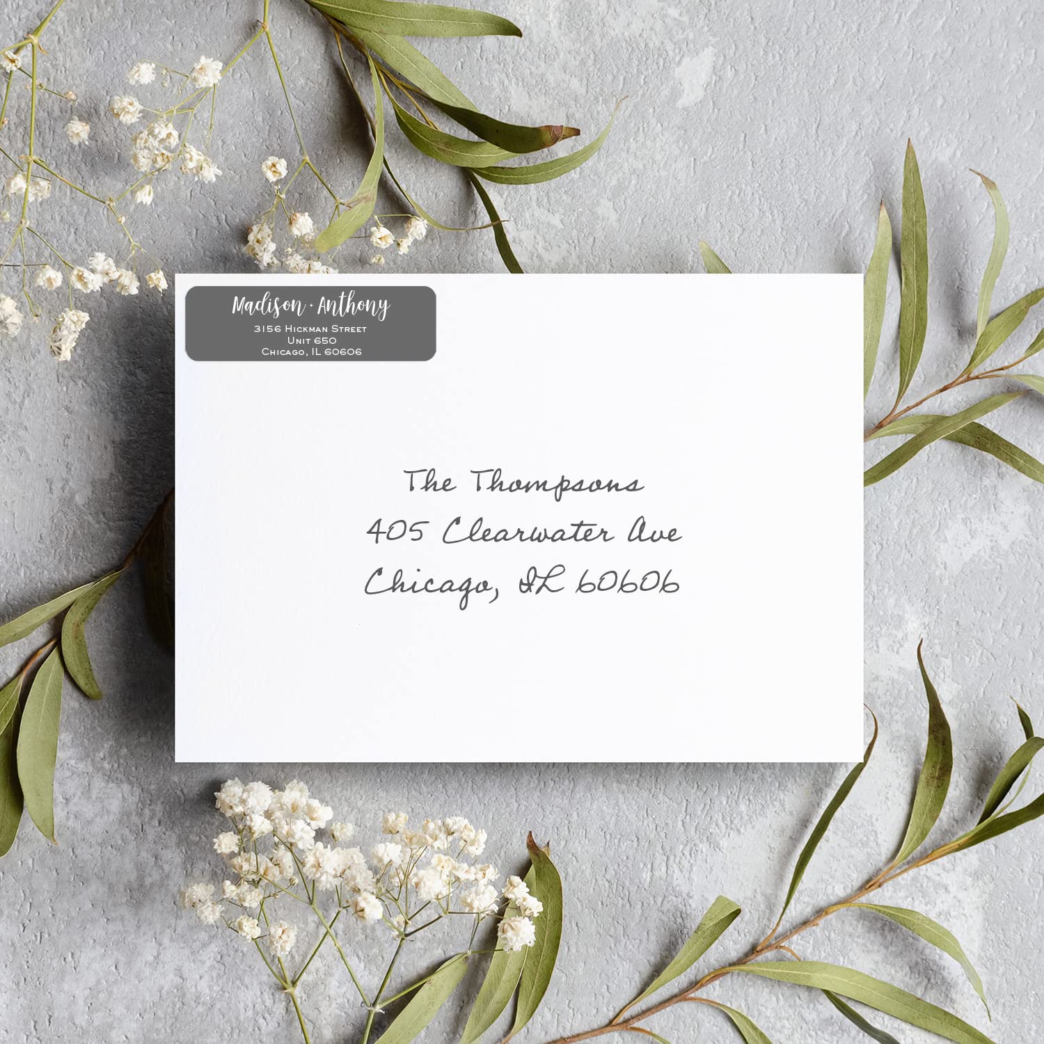 Simple Modern Charcoal Rolled Address Labels/Roll of 250 Slate Gray Personalized Address Labels/Designer Return Address Stickers in Elegant Plastic Dispenser