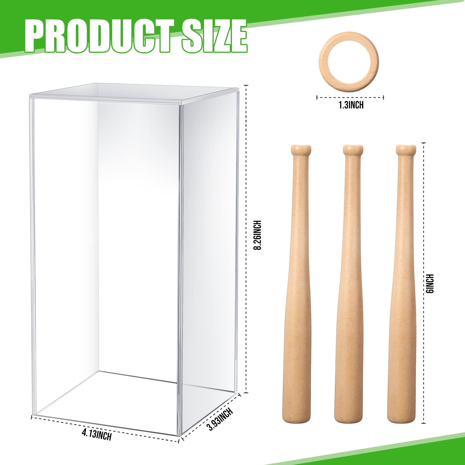 Mudder Baseball Display Case and Wood Stand Acrylic Baseball Holder Acrylic Box with Grass Pad for Ball Display Mini Wooden Bat Showcase Holders for Memorabilia Autograph Ball(1 Pack)