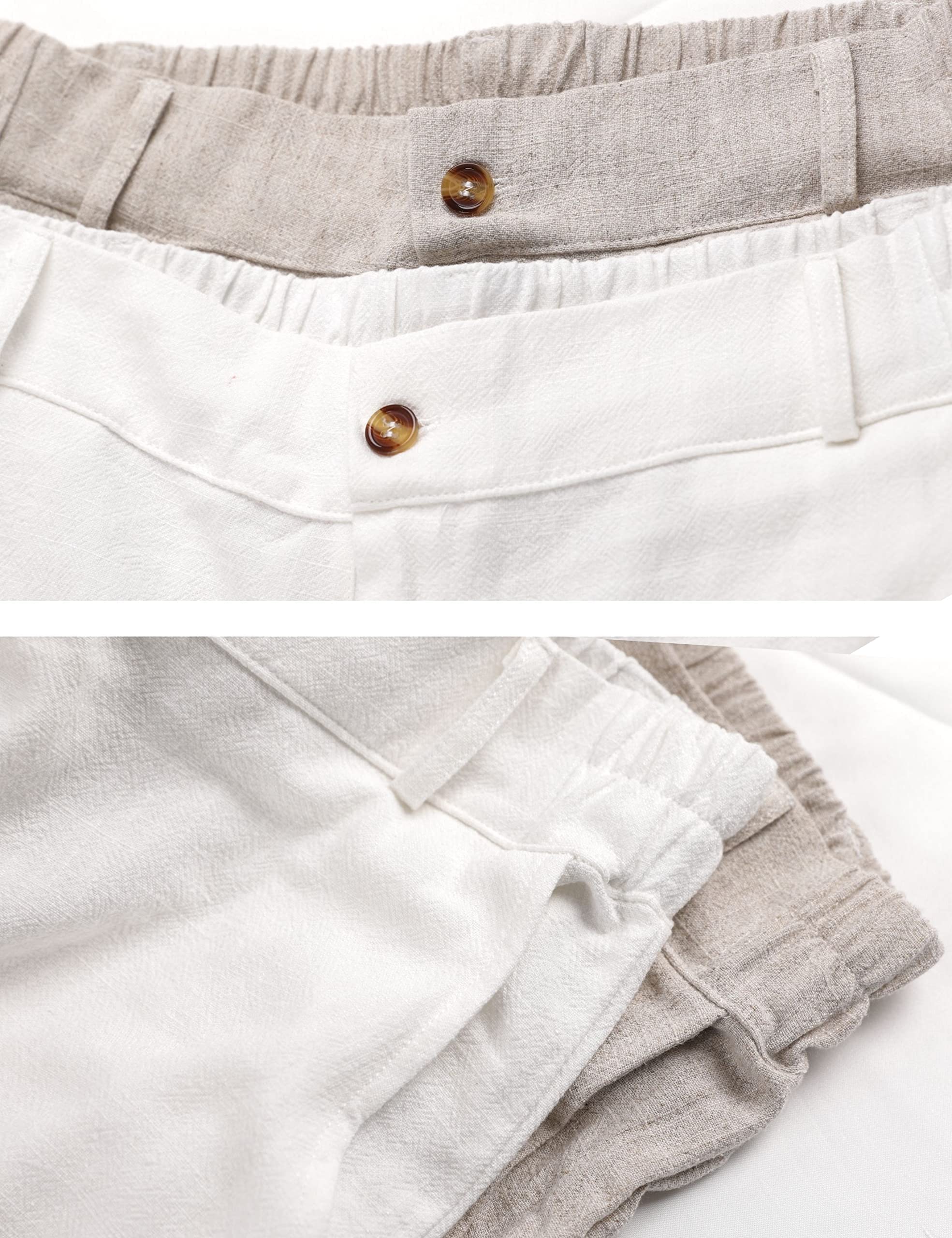 Hooever Womens Cotton Linen Pants Casual Button Up High Waisted Wide Leg Trousers(haki-XS) Khaki