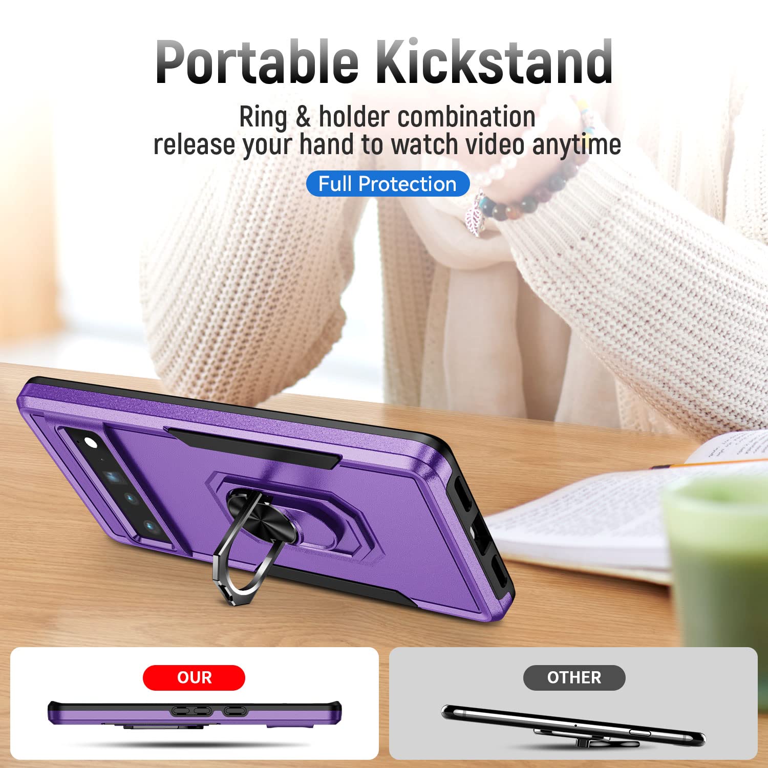Fucozan for Google Pixel 7 Pro Case with Kickstand Armor Magnetic Ring Rugged Protective Military Grade Shockproof Case for Pixel 7 Pro Phone Case (Violet)