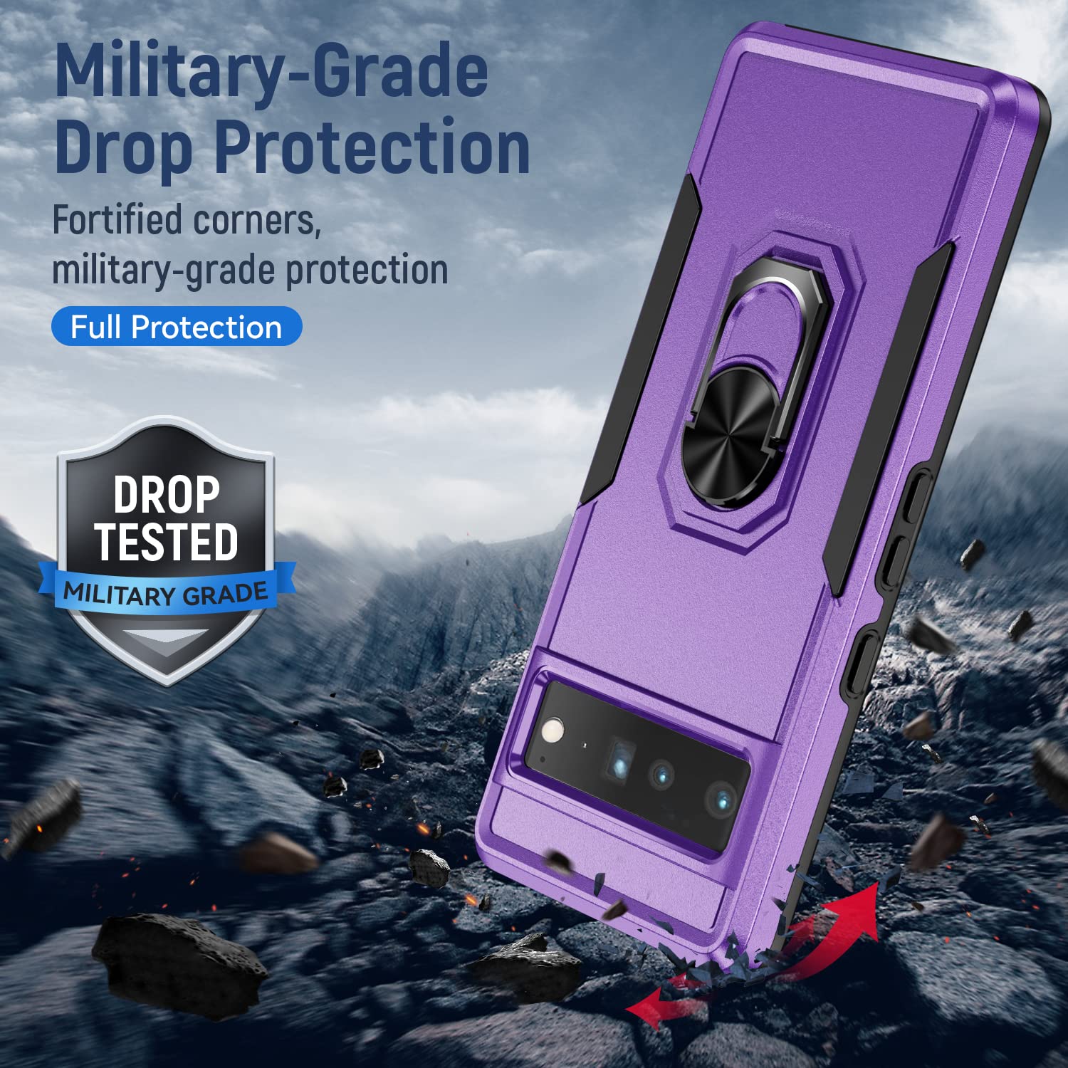 Fucozan for Google Pixel 7 Pro Case with Kickstand Armor Magnetic Ring Rugged Protective Military Grade Shockproof Case for Pixel 7 Pro Phone Case (Violet)