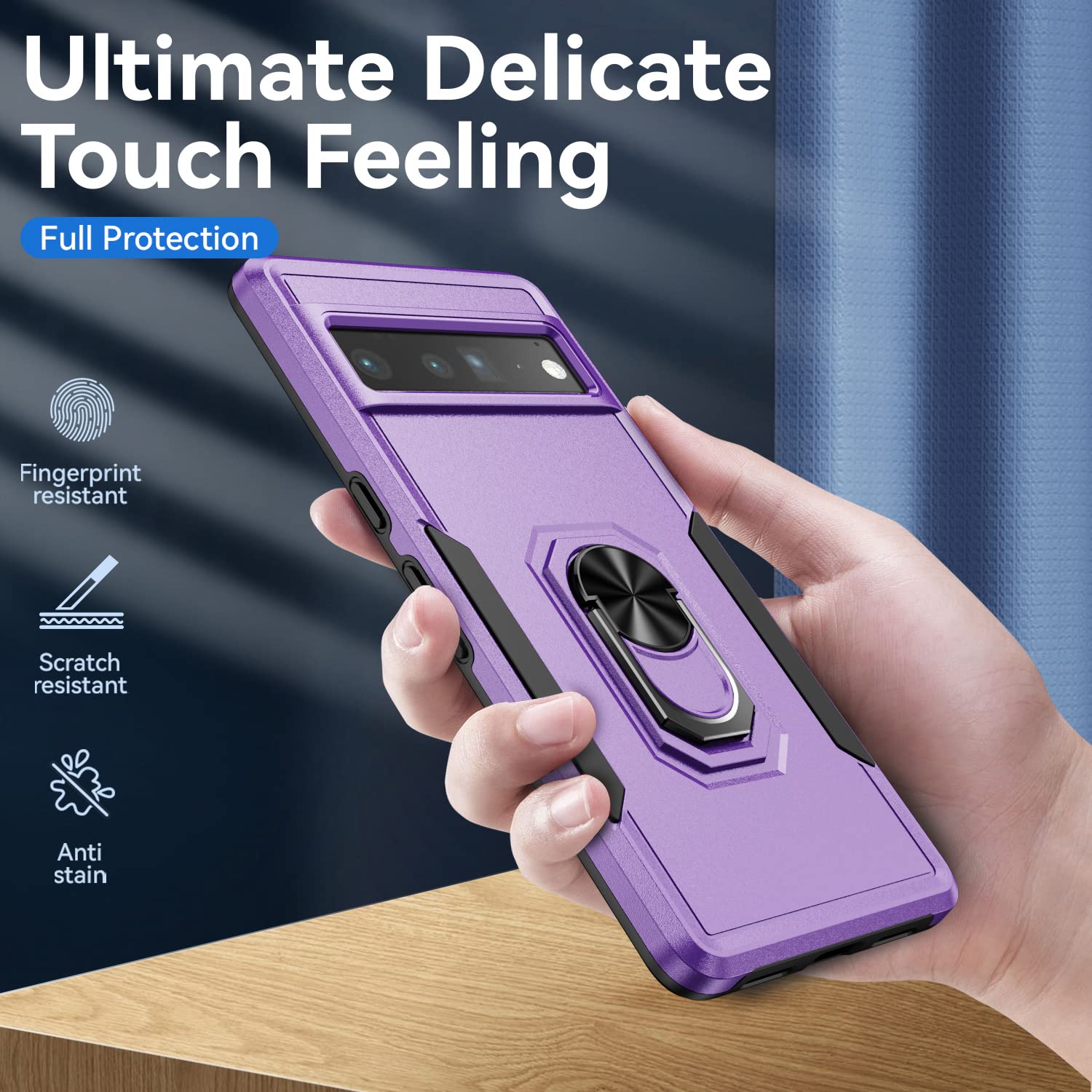 Fucozan for Google Pixel 7 Pro Case with Kickstand Armor Magnetic Ring Rugged Protective Military Grade Shockproof Case for Pixel 7 Pro Phone Case (Violet)