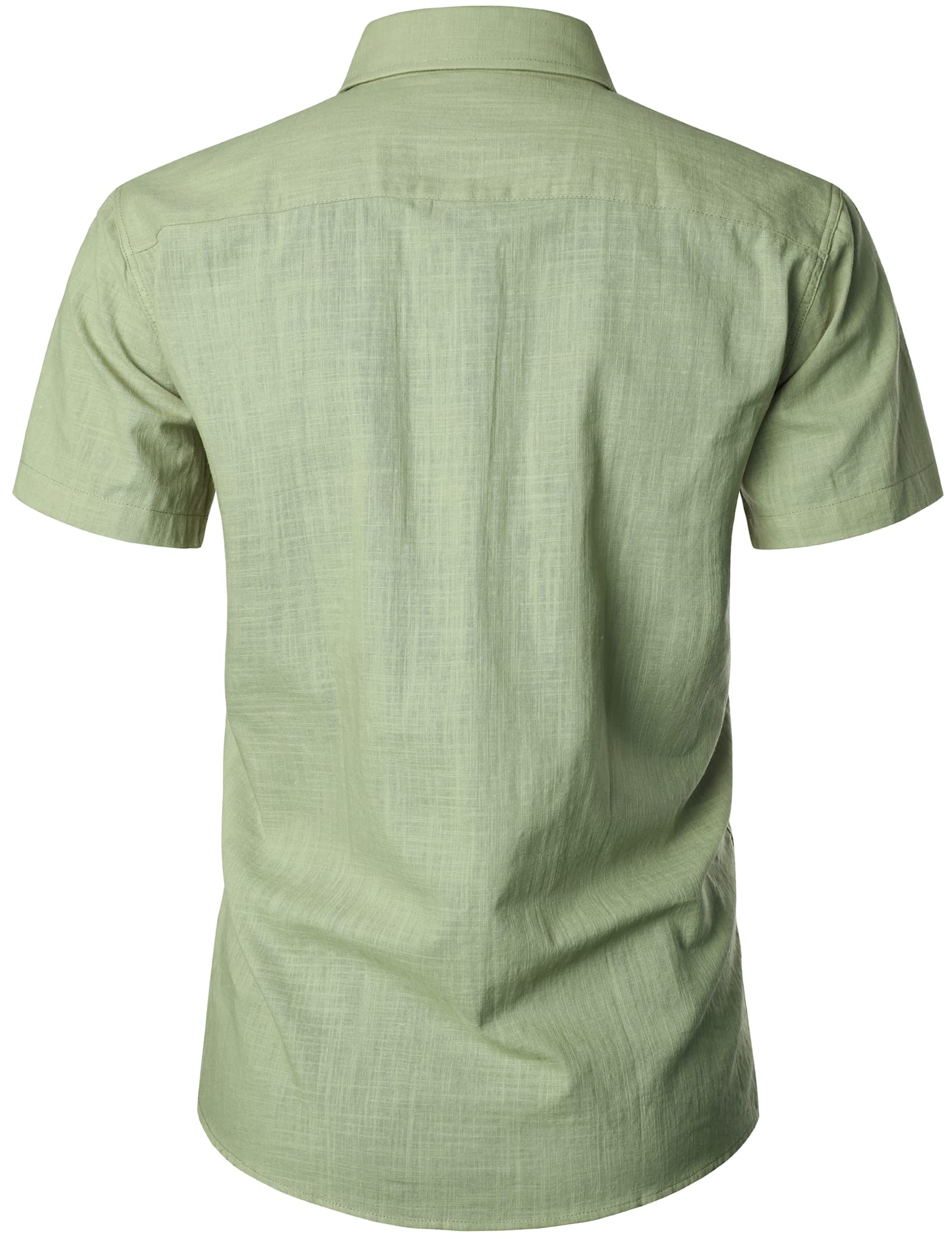 ZEROYAA Men's Fitted Cotton Linen Casual Short Sleeve Button Up Shirts Lightweight Beach Tops with Pocket ZLSC34-Bean Green Medium
