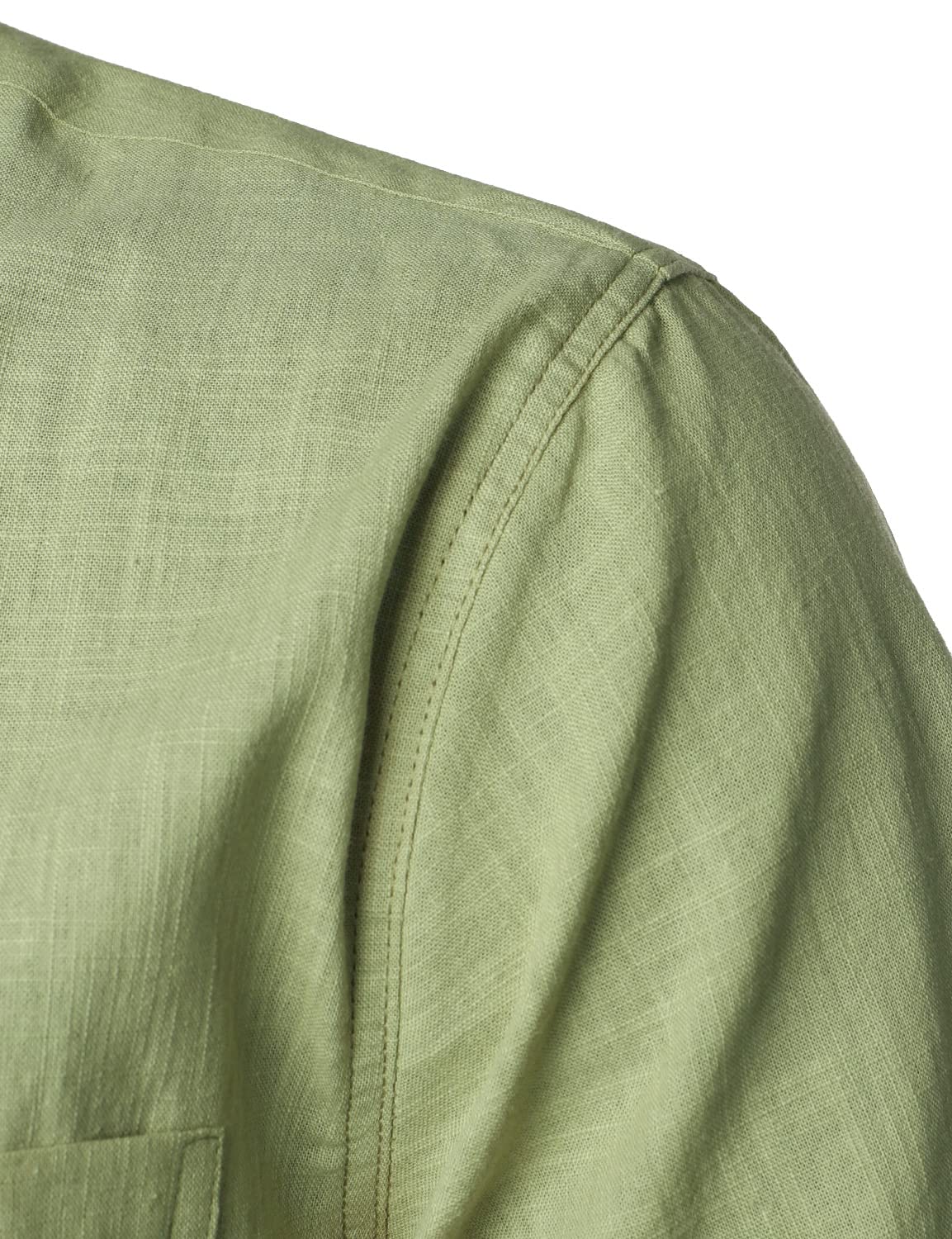ZEROYAA Men's Fitted Cotton Linen Casual Short Sleeve Button Up Shirts Lightweight Beach Tops with Pocket ZLSC34-Bean Green Medium