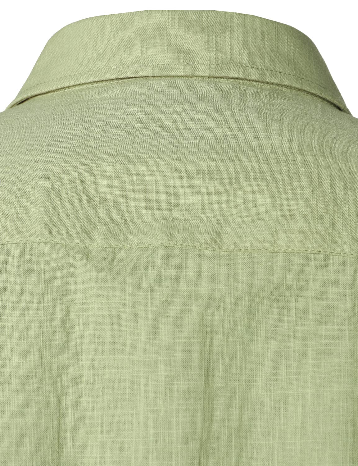 ZEROYAA Men's Fitted Cotton Linen Casual Short Sleeve Button Up Shirts Lightweight Beach Tops with Pocket ZLSC34-Bean Green Medium