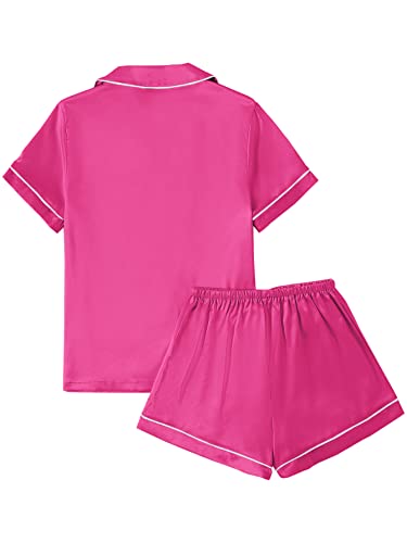 LYANER Women's Satin Pajamas Set Short Sleeve Button Shirt Silky Sleepwear with Shorts Set PJ Rose X-Small