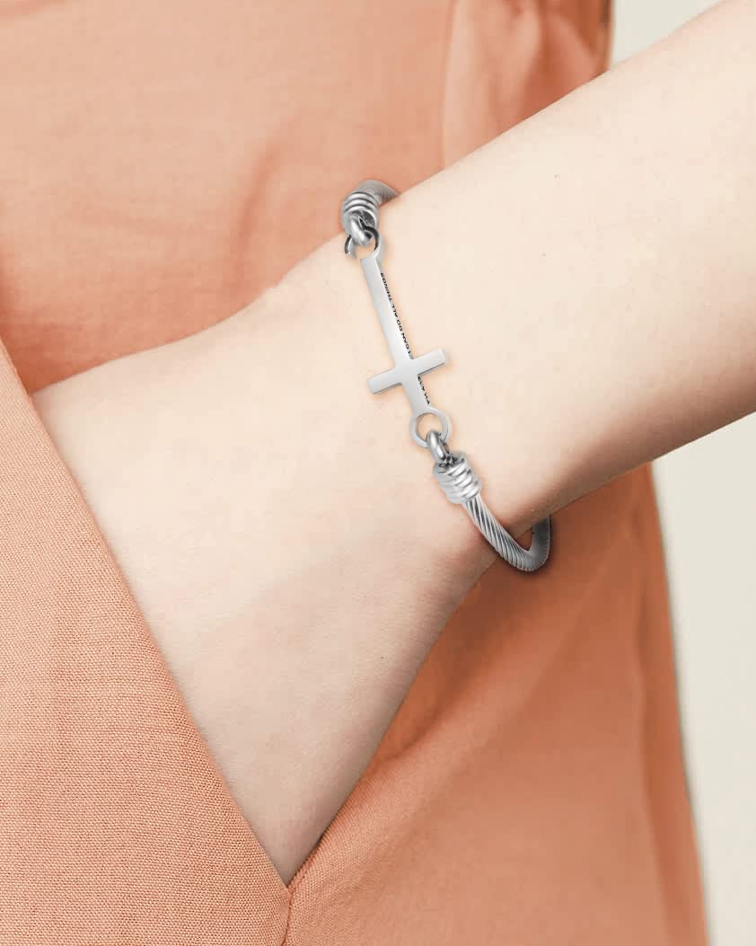 WDSHOW Religious Cross Bracelet Cuff Bangle Christian Jewelry Stainless Steel (PH 4:13-I CAN)