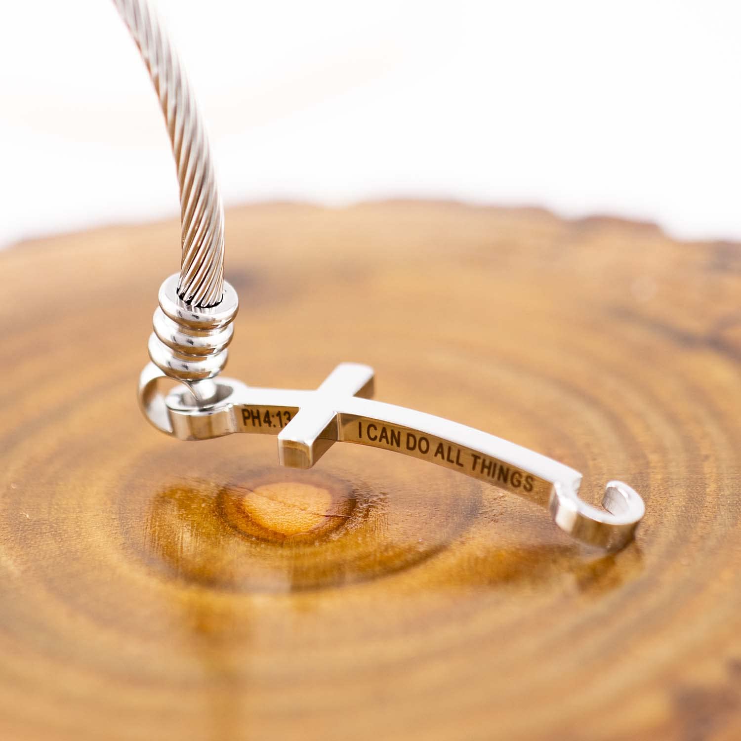 WDSHOW Religious Cross Bracelet Cuff Bangle Christian Jewelry Stainless Steel (PH 4:13-I CAN)