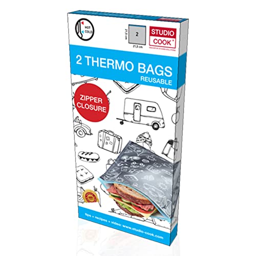 Studio Cook Insulated Bag- Reusable Thermos Bag for Snack and Sandwich, Reusable Hot and Cold Bags with Ziplock Closure, Thermal Lunch Bags for Kids, Insulated Silicone Food Container for Men