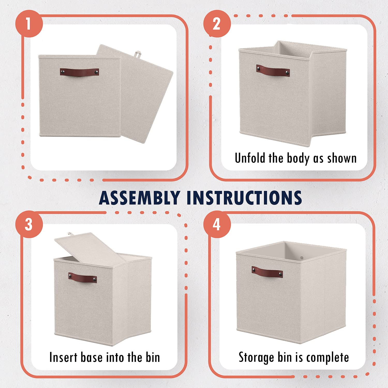 Ornavo Home 13 x 13 Storage Cube Bins, Foldable Collapsible Fabric Storage Bins Box Linen Shelf Basket Cube Organizer for Closet with Leather Handles, 6 Pack, Beige
