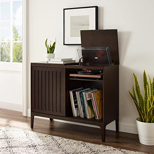 Crosley Furniture Asher Media Console and Record Player Stand with Storage for Vinyl Records, Dark Brown