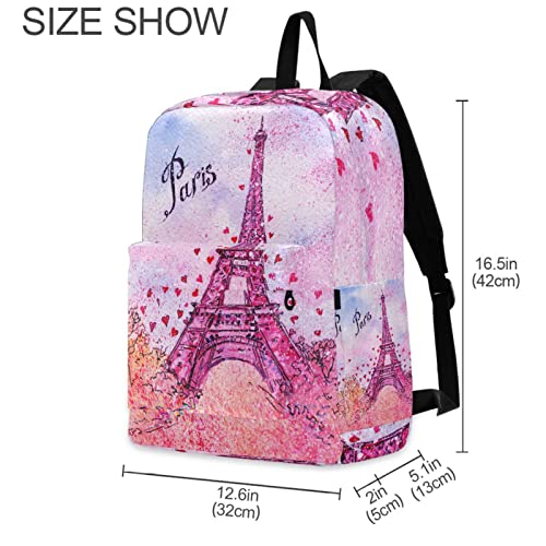 ZzWwR Unisex Paris Postcard Eiffel Tower in Hearts Large Laptop Backpack Durable Travel Computer Bag Portable Shoulders Bag for Books Work Daily