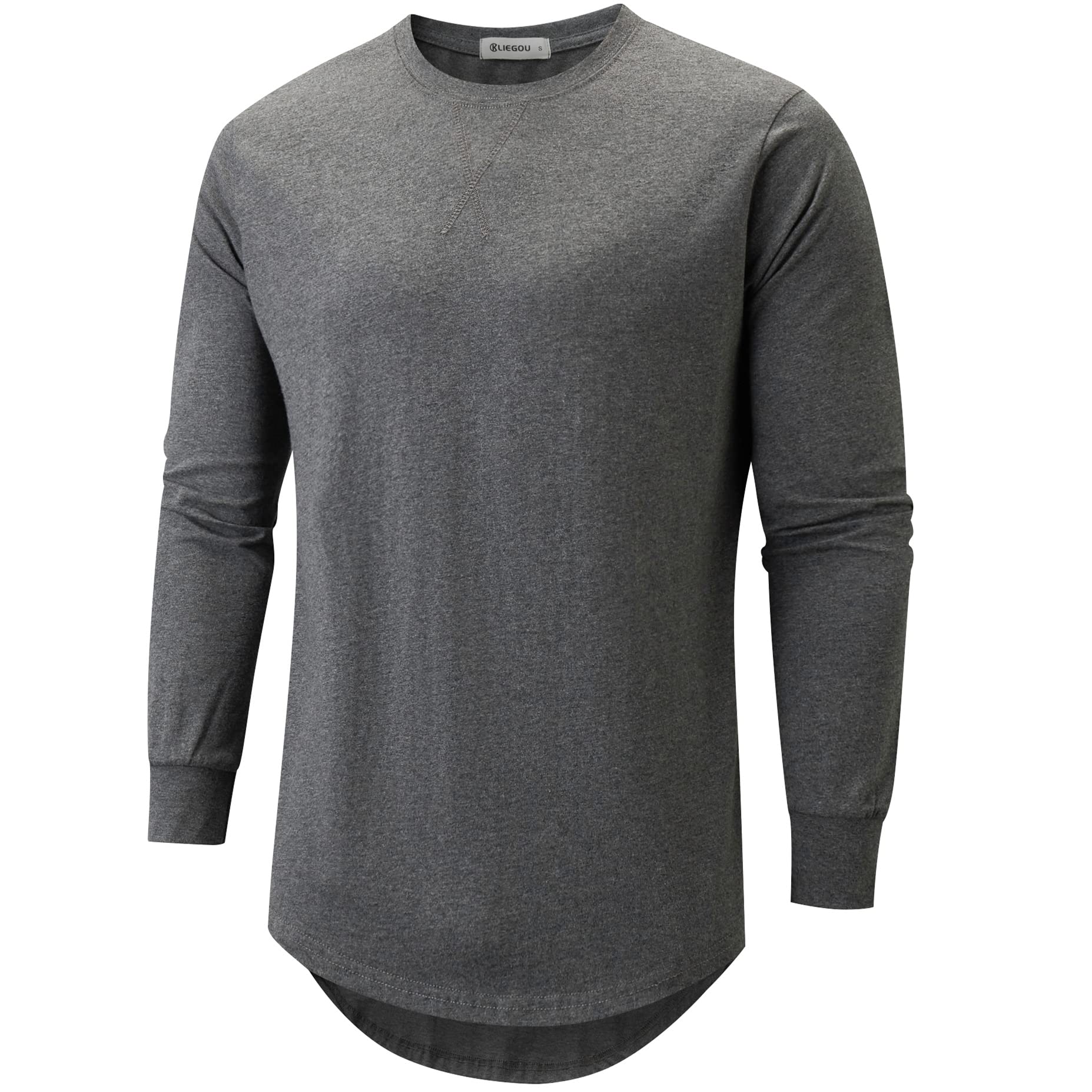 KLIEGOU Mens Cotton Hipster Hip Hop Longline Long Sleeve T Shirt 67 Grey/Black XL