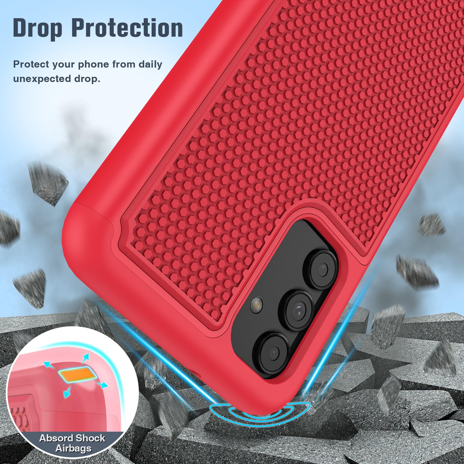 BNIUT for Samsung Galaxy A13 5G Case: Dual Layer Protective Heavy Duty Cell Phone Cover Shockproof Rugged with Non Slip Textured Back - Military Protection Bumper Tough - 6.5inch (Red)