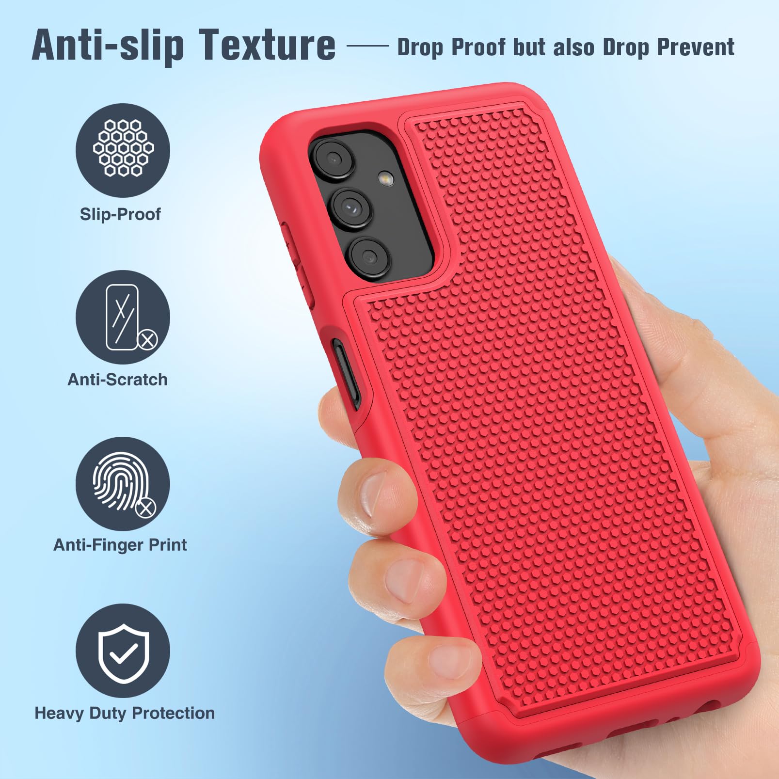 BNIUT for Samsung Galaxy A13 5G Case: Dual Layer Protective Heavy Duty Cell Phone Cover Shockproof Rugged with Non Slip Textured Back - Military Protection Bumper Tough - 6.5inch (Red)