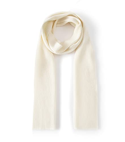 Lallier Cashmere Wool Scarf, Ultra Soft Classic Ribbed Solid Color Winter Scarf for Men and Women with Gift Box, Cream White