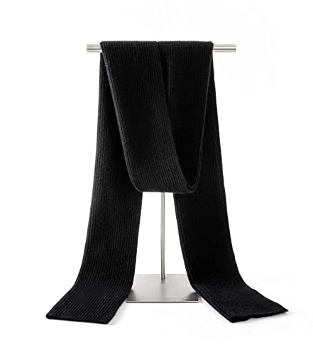 Lallier Cashmere Wool Scarf, Ultra Soft Classic Ribbed Solid Color Winter Scarf for Men and Women with Gift Box, Black