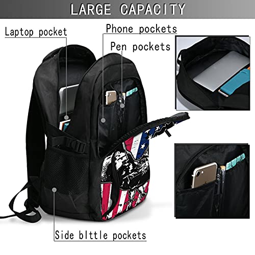 herbeier Stylish Rodeo Bull Rider American Flag Travel Backpack with USB Charging Port for Travel Business School Gifts, One Size