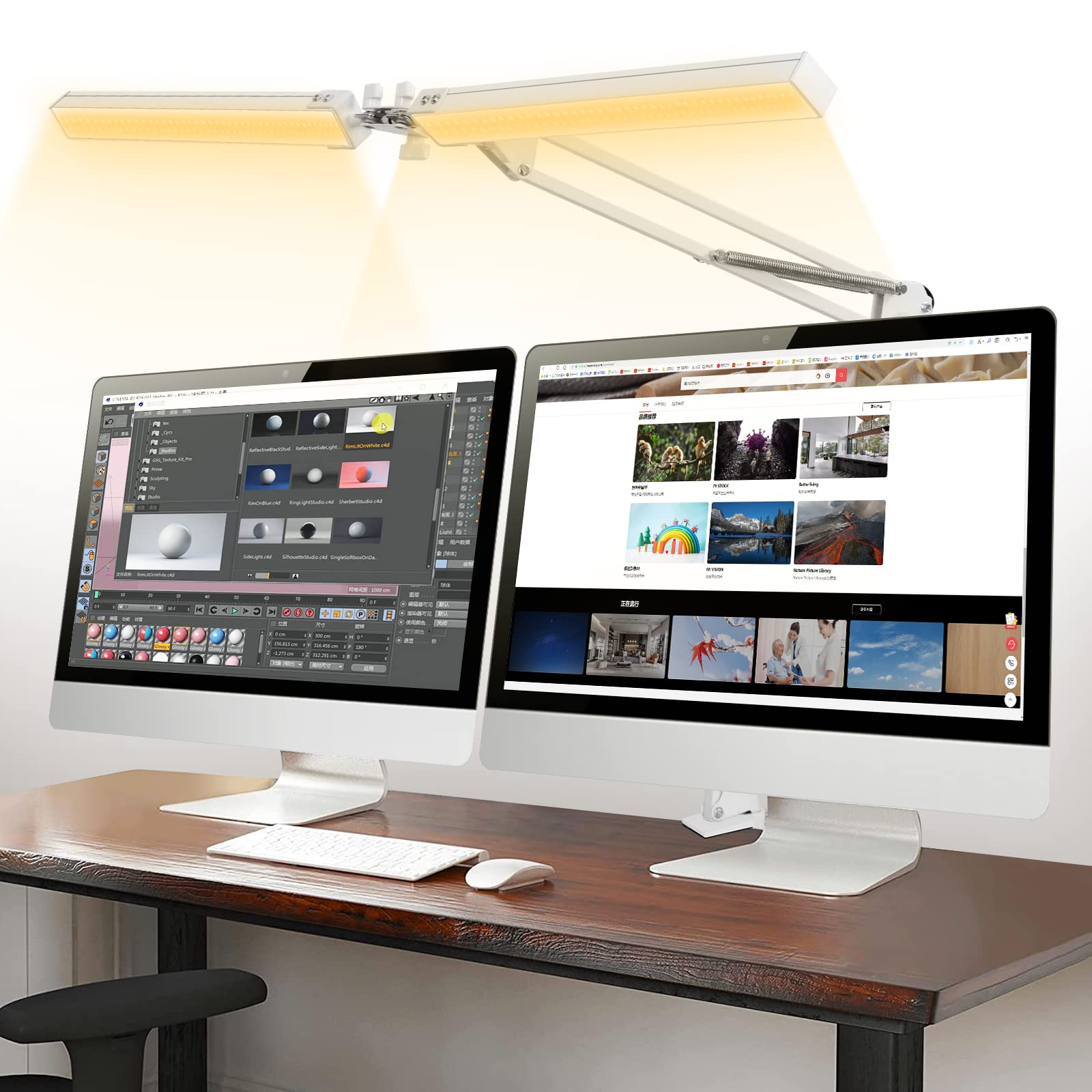 NOEVSBIG LED Desk Lamp Double Head Architect Work Desk Lamps for Office, Desk Light with Flexible Swing Arm,3 Color Modes 10 Brightness Levels for Big Workbench Reading (32 inch)