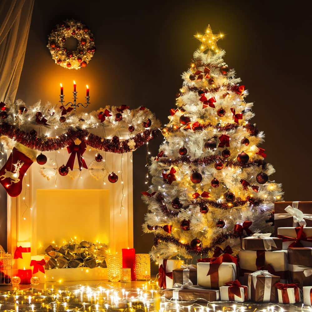DULEFUN 11.8 Inch LED Star Tree Topper - Gold Metal Ornament with 20 Lights for Christmas Tree Decoration