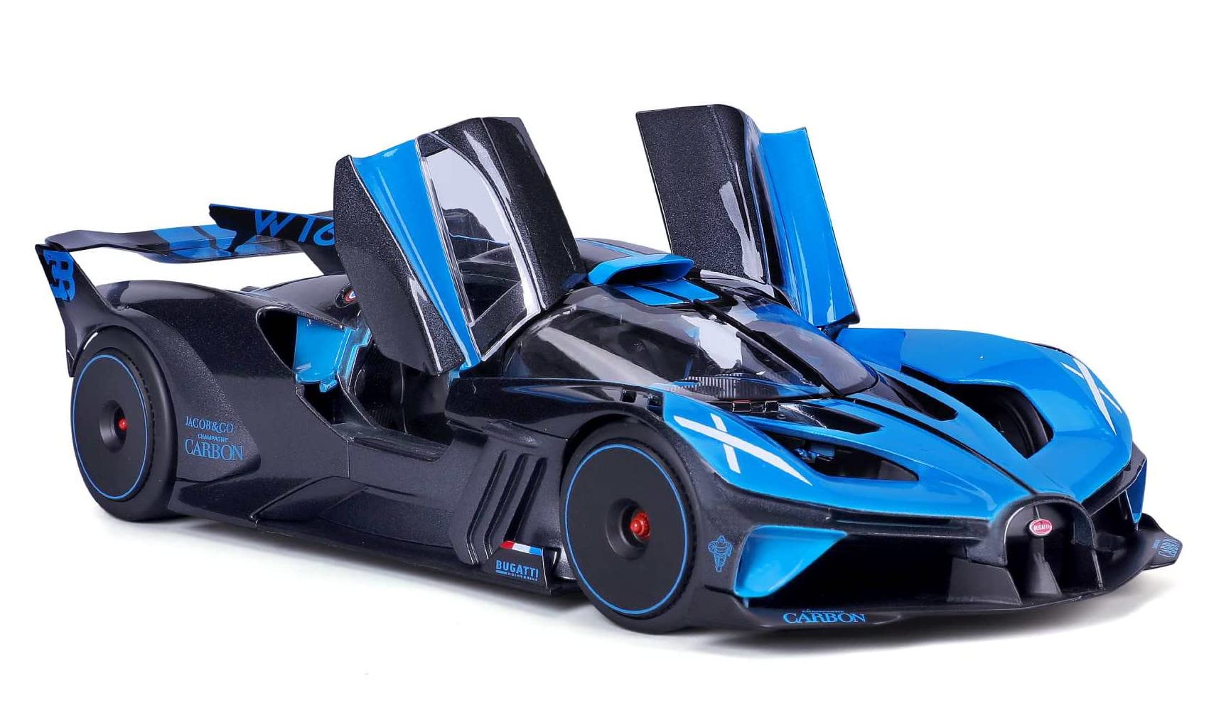 Bburago - 1/18 Scale Model Compatible with Bugatti Bolide W16 8.0 2020 Sports Car Die-Cast Scale Model Replica Miniature (Blue), Kids