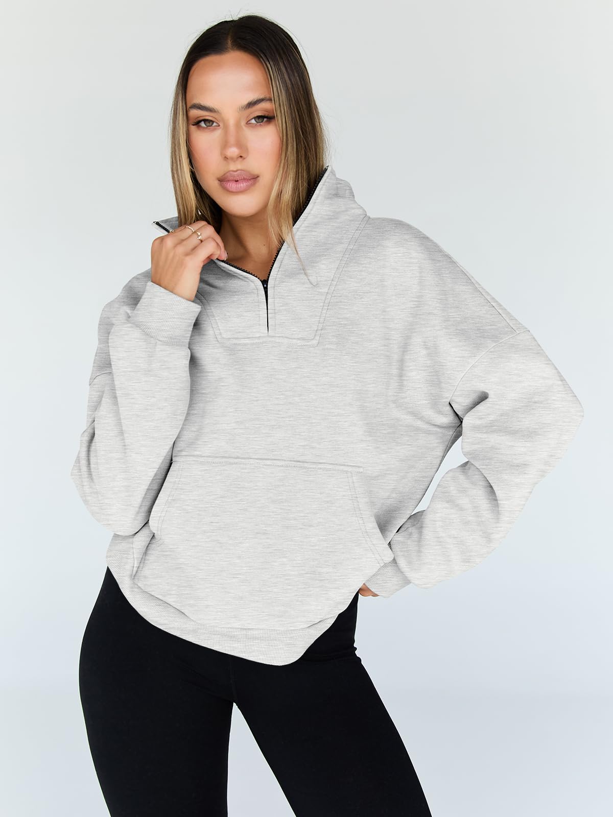 Trendy Queen Sweatshirts Quarter Half Zip Pullover Oversized Hoodies Sweaters Comfy Fall Outfits 2025 Y2K Winter Clothes Grey S
