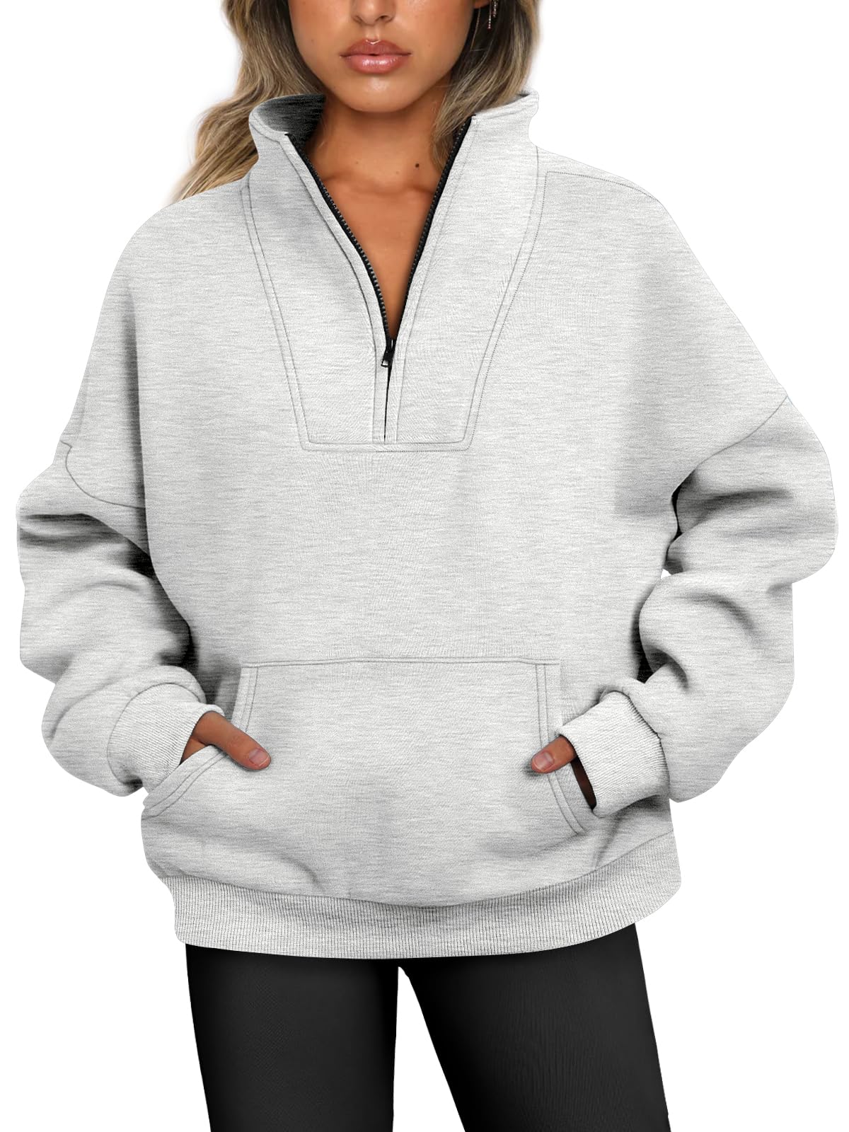Trendy Queen Sweatshirts Quarter Half Zip Pullover Oversized Hoodies Sweaters Comfy Fall Outfits 2025 Y2K Winter Clothes Grey S